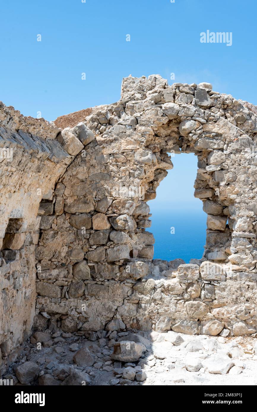 An opening in the wall Castle of Monolithos Stock Photo - Alamy
