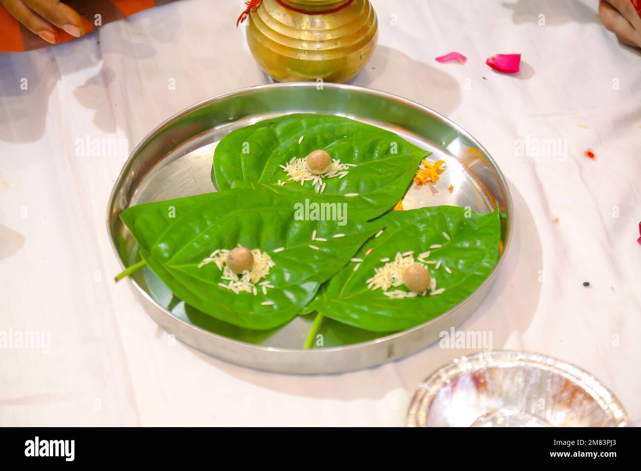 Indian rituals on an auspicious day to perform pooja by placing coconut ...