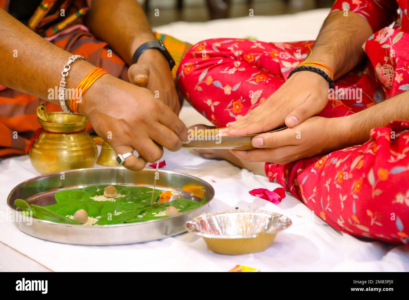 Indian rituals on an auspicious day to perform pooja by placing coconut ...