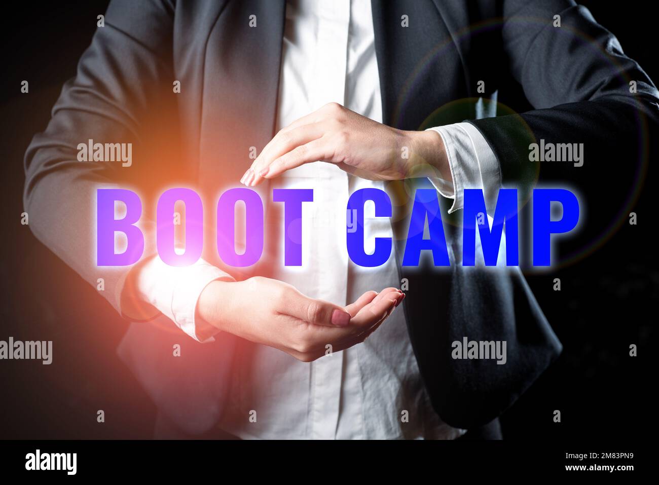 Conceptual caption Boot Camp. Business overview Military training camp for new recruits Harsh ...