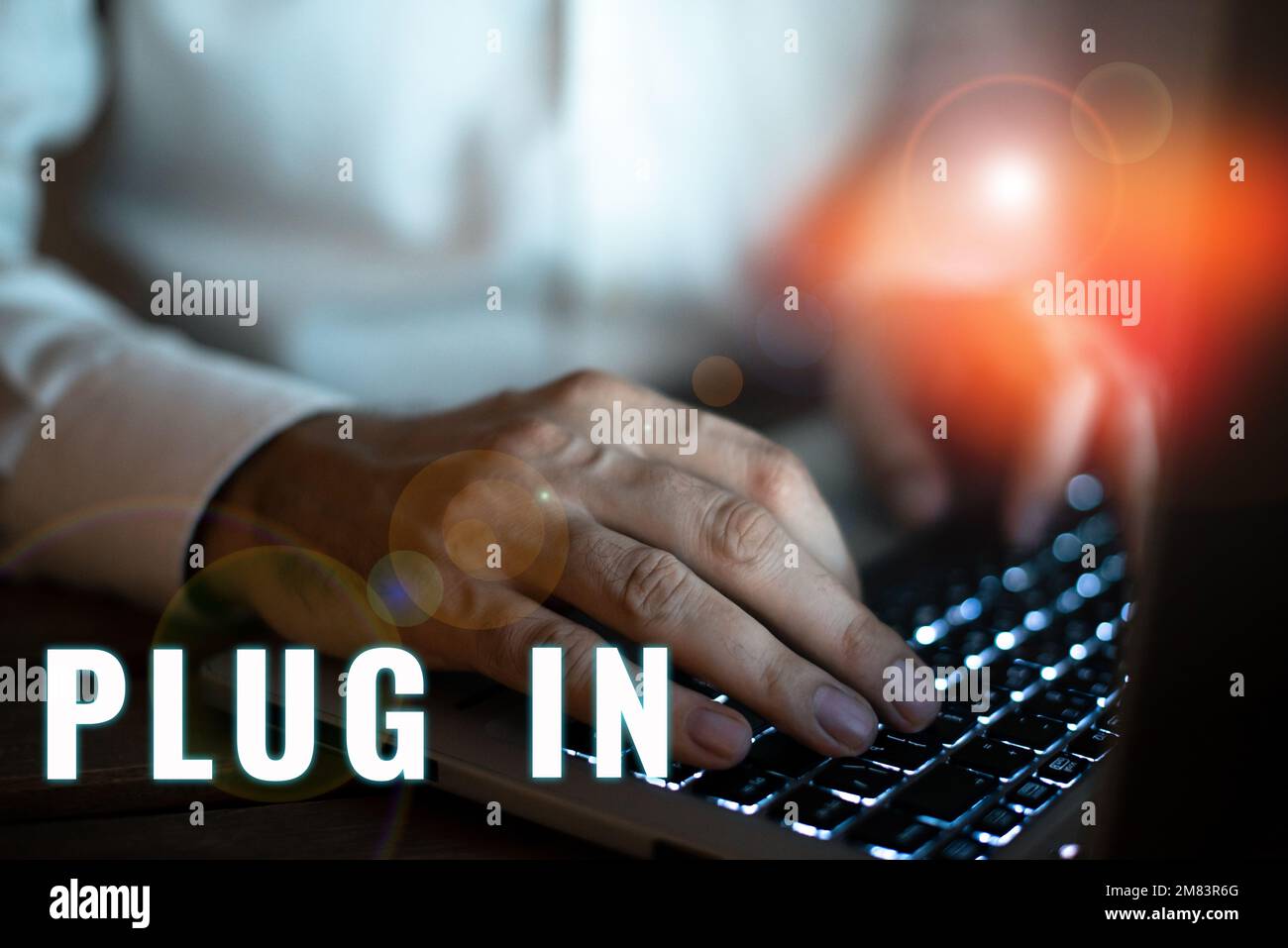 Text caption presenting Plug In. Business idea putting device into ...