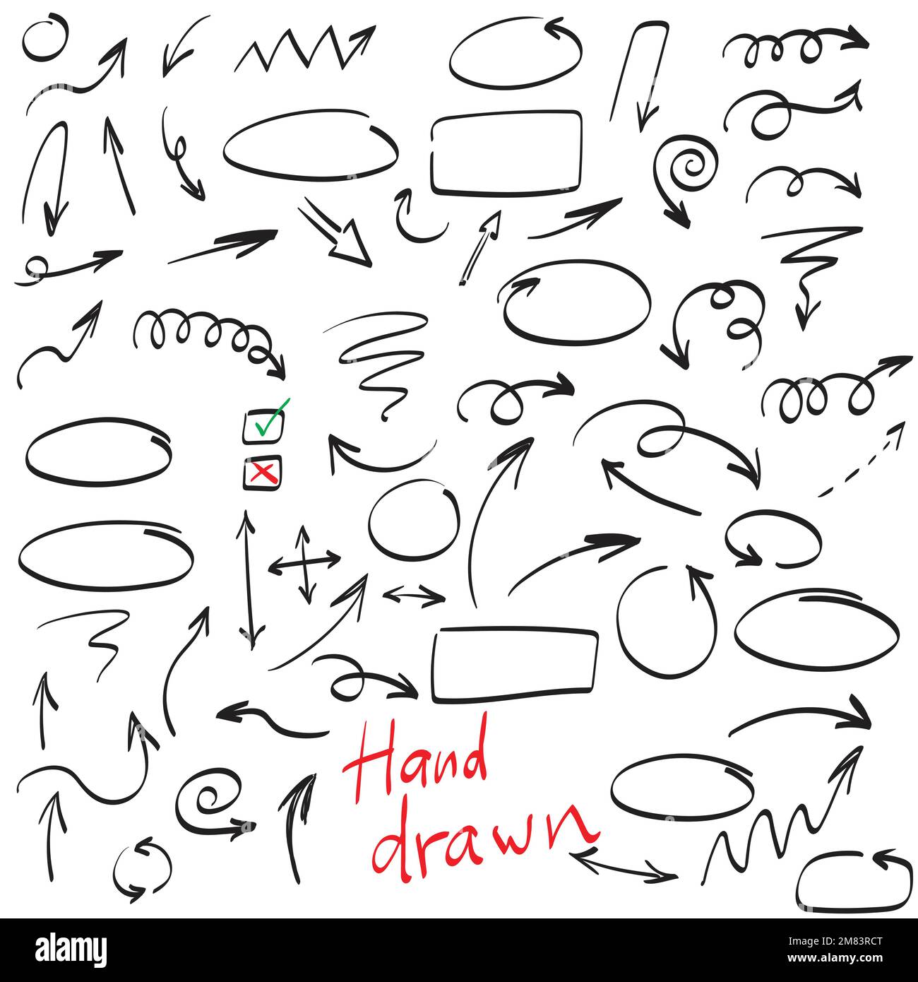 Arrows circles and doodle illustration vector hand drawn isolated on ...