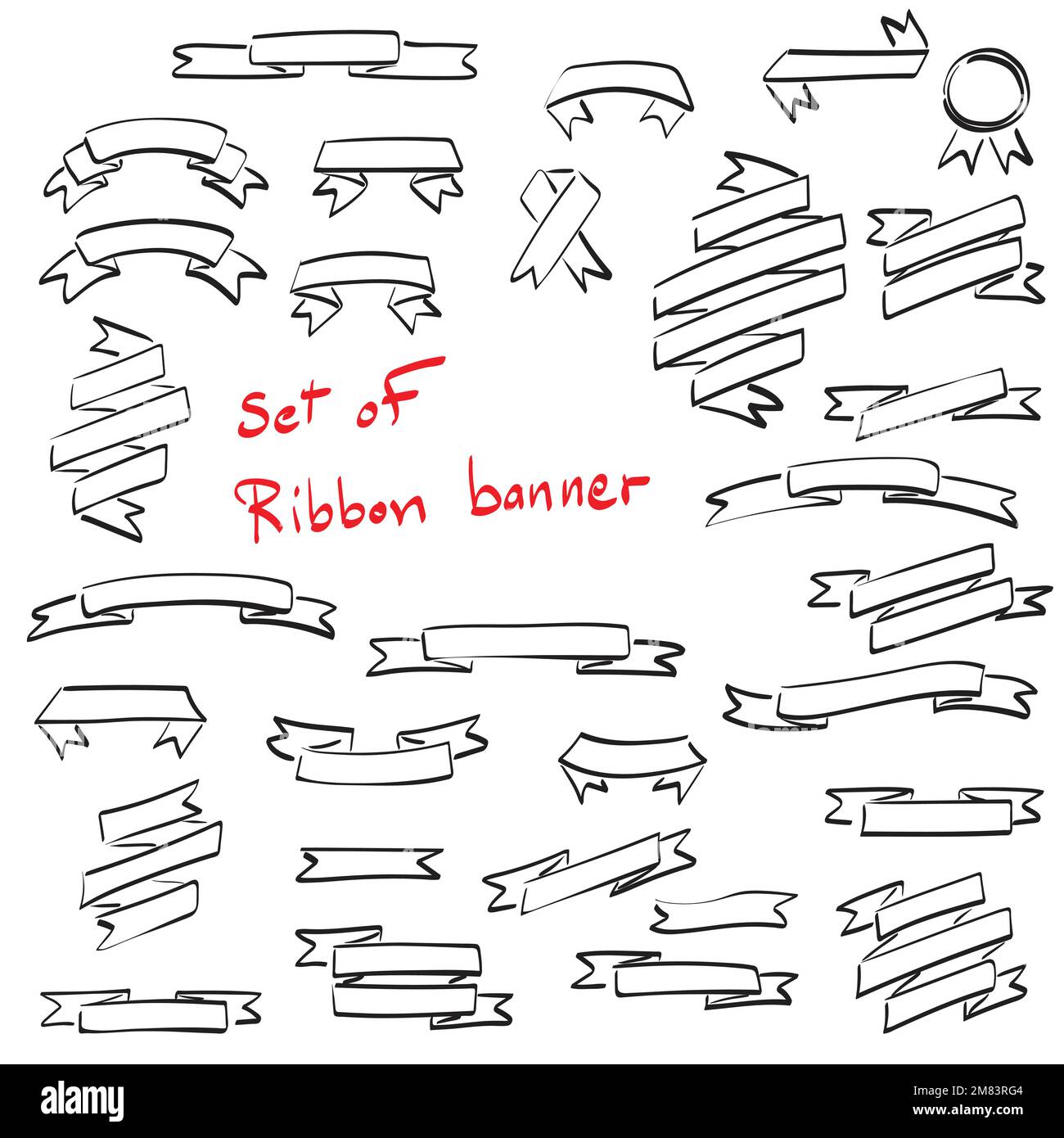 set of ribbon banner illustration vector hand drawn isolated on white ...