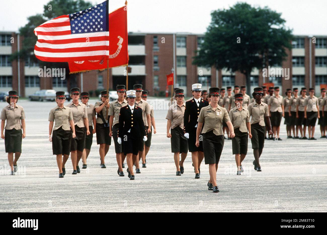 Women Marines pass in review during graduation ceremonies at the Marine ...