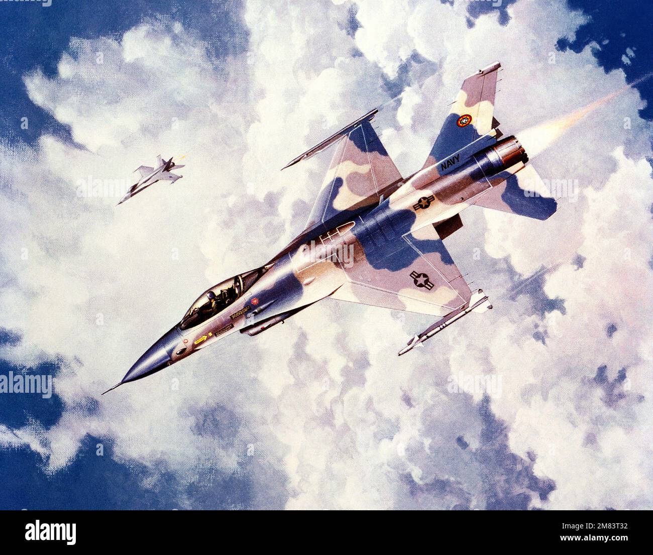 An artist's concept of an F-16N Fighting Falcon aircraft in flight. The ...