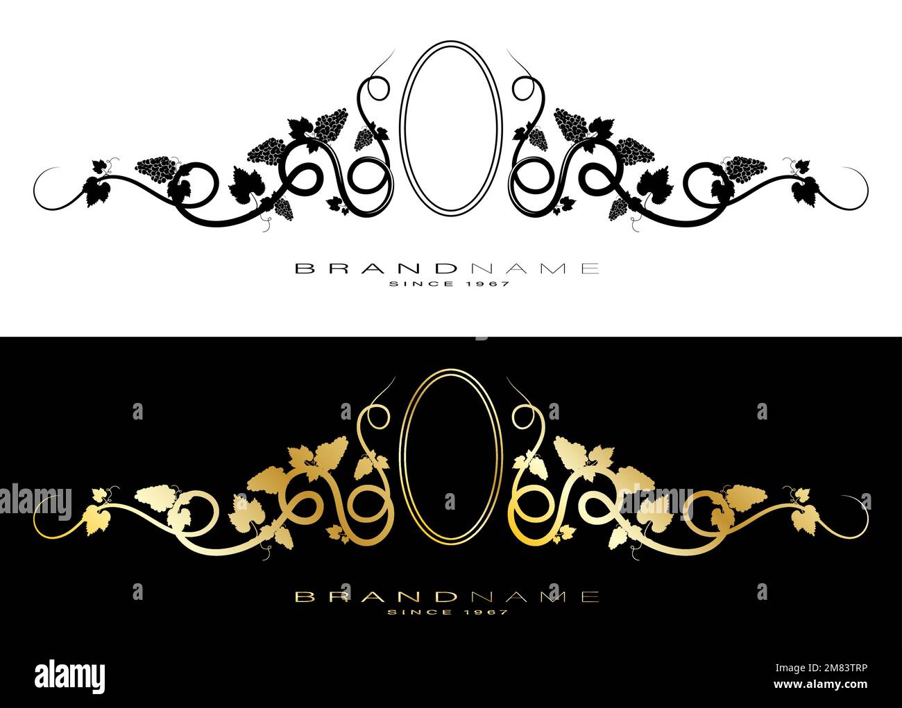 Grapevine, scroll for design of header with brand name of alcoholic ...