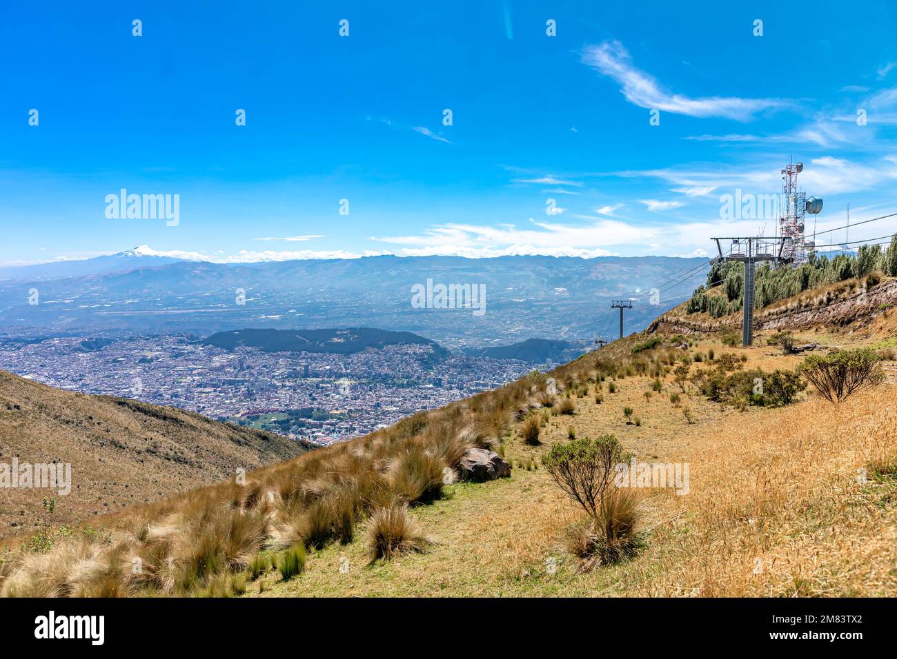 View of volcanoes and mountains above the city of Quito in Ecuador ...