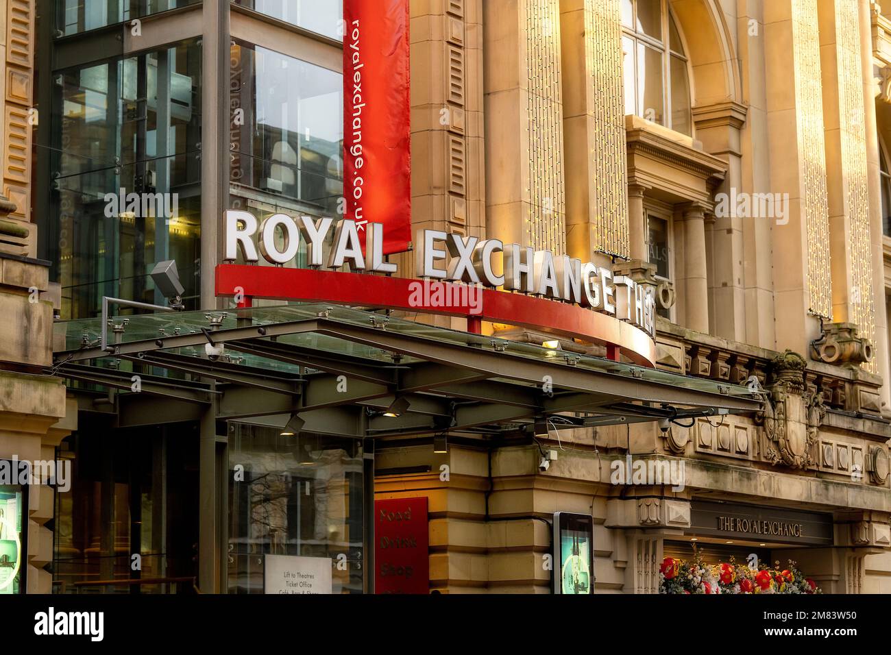 Royal Exchange theatre entrance onto St Annes Square Manchester UK ...