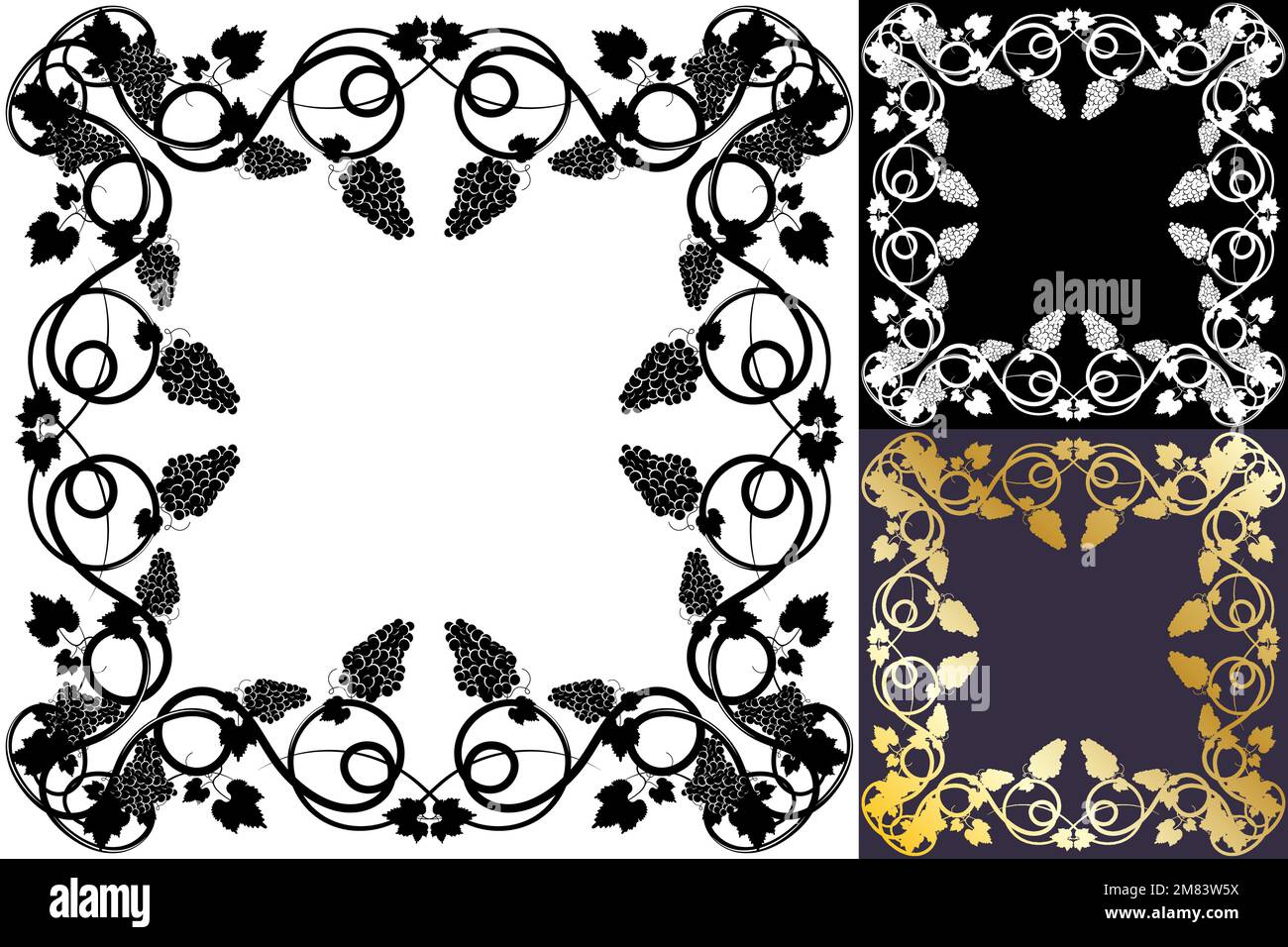 Square frame with bunch of grapes, leaves and tendrils for wine ...