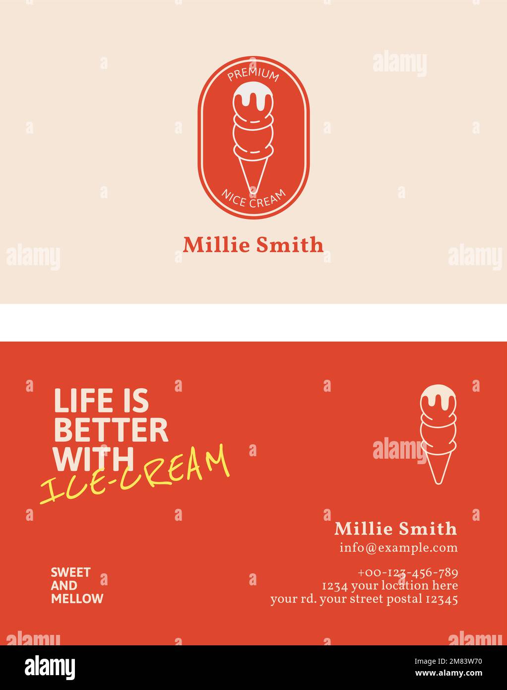 Ice cream business card template vector in red and white Stock Vector ...
