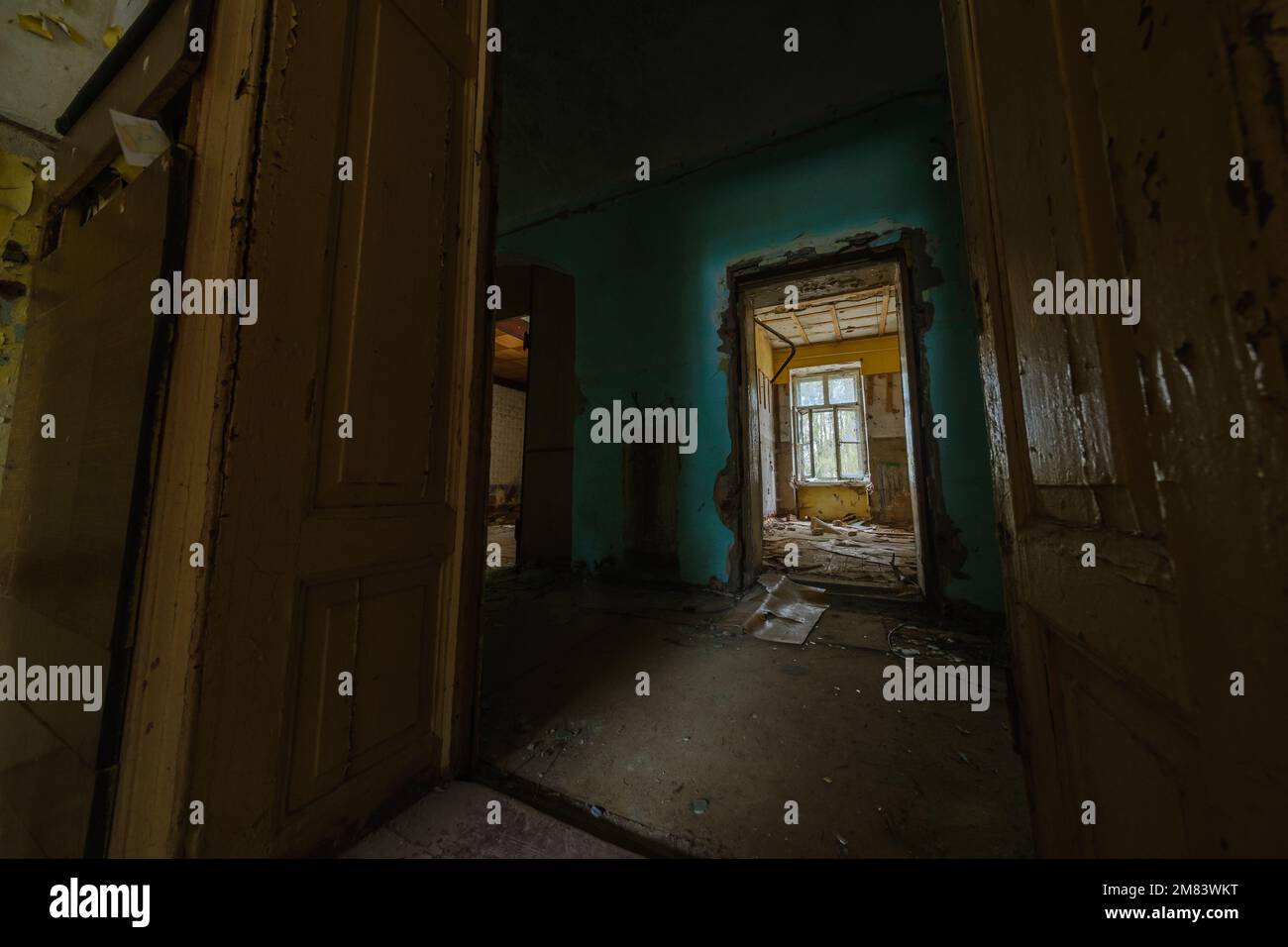 Interior of broken abandoned building Stock Photo - Alamy
