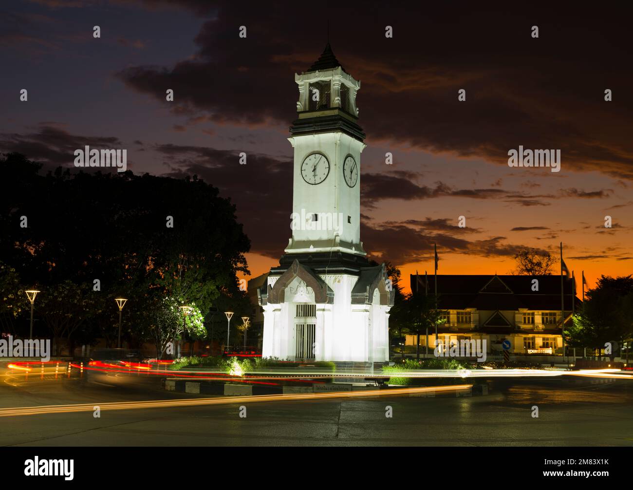 Lampang city clock tower in central city. Clock tower intersection ...