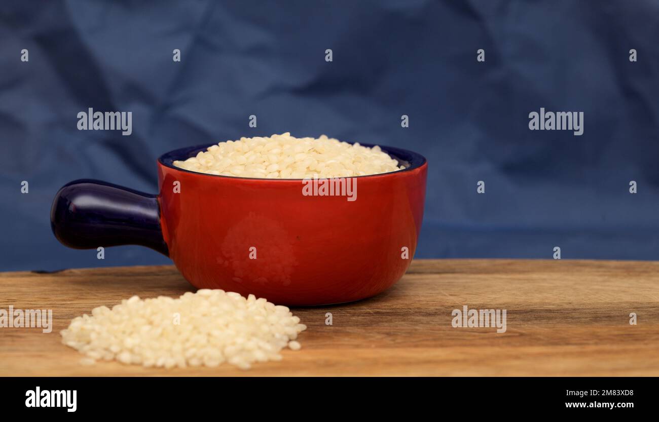 Round white rice from Valencia, called bomba rice, considered to be the ...