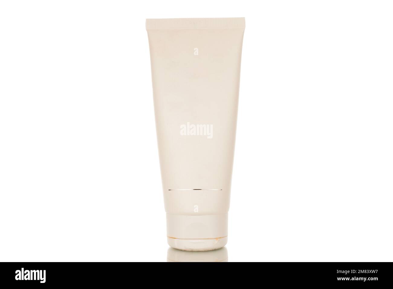 One plastic container for cosmetics, macro, isolated on white ...