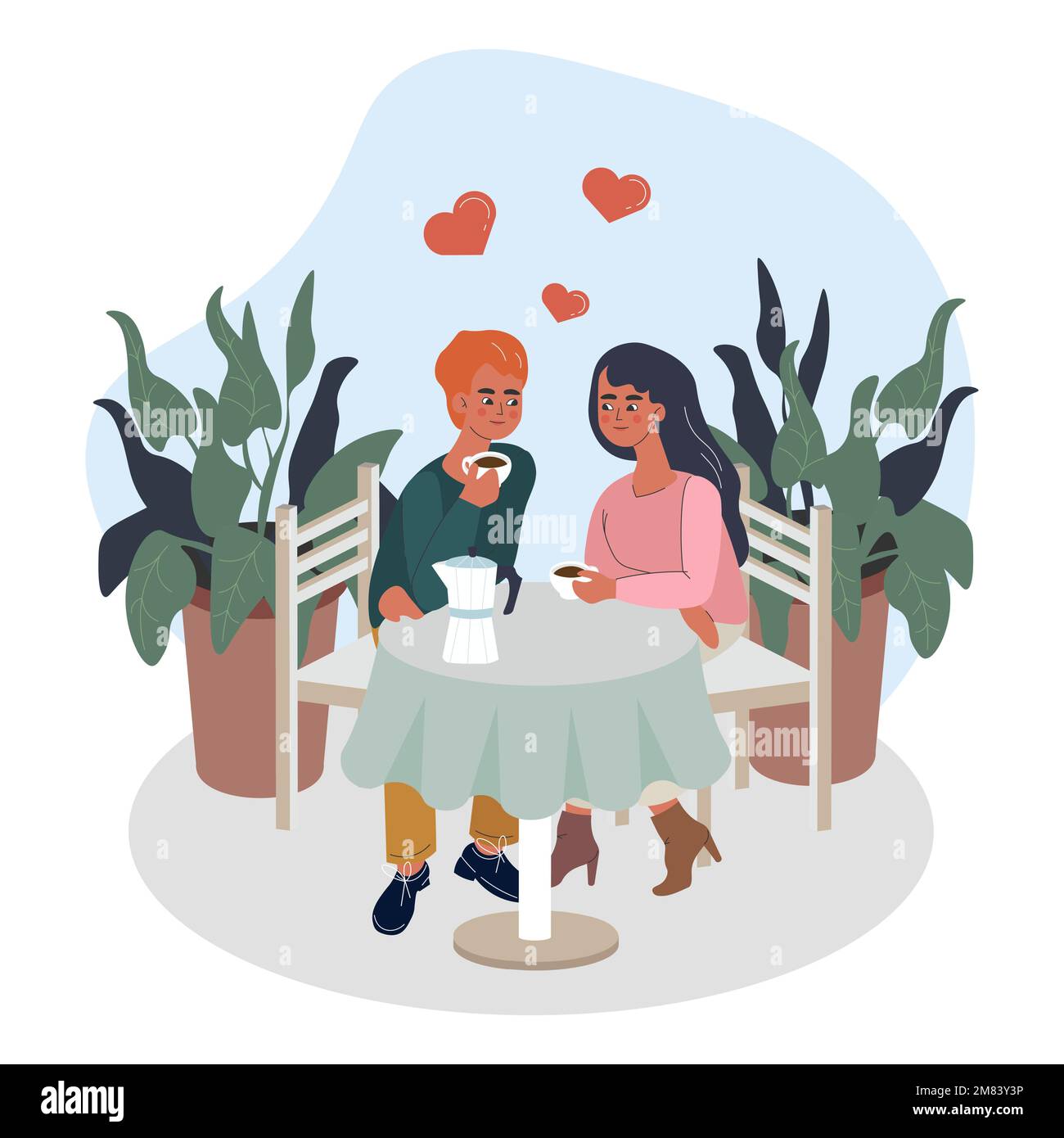 Couple In Love Drinking Coffee In A Coffee Shop Vector Illustration