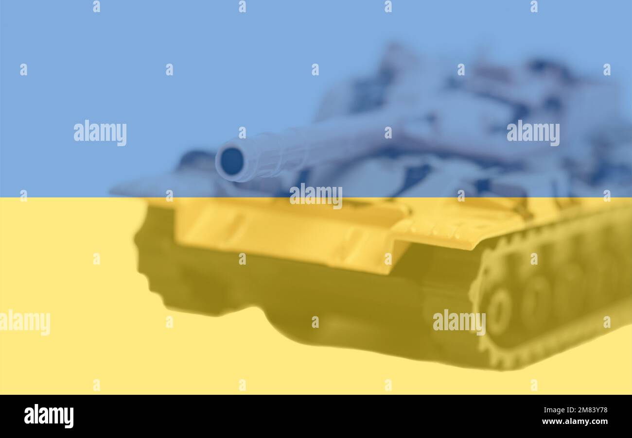 Tank with Ukrainian flag background. Military concept Illustration ...
