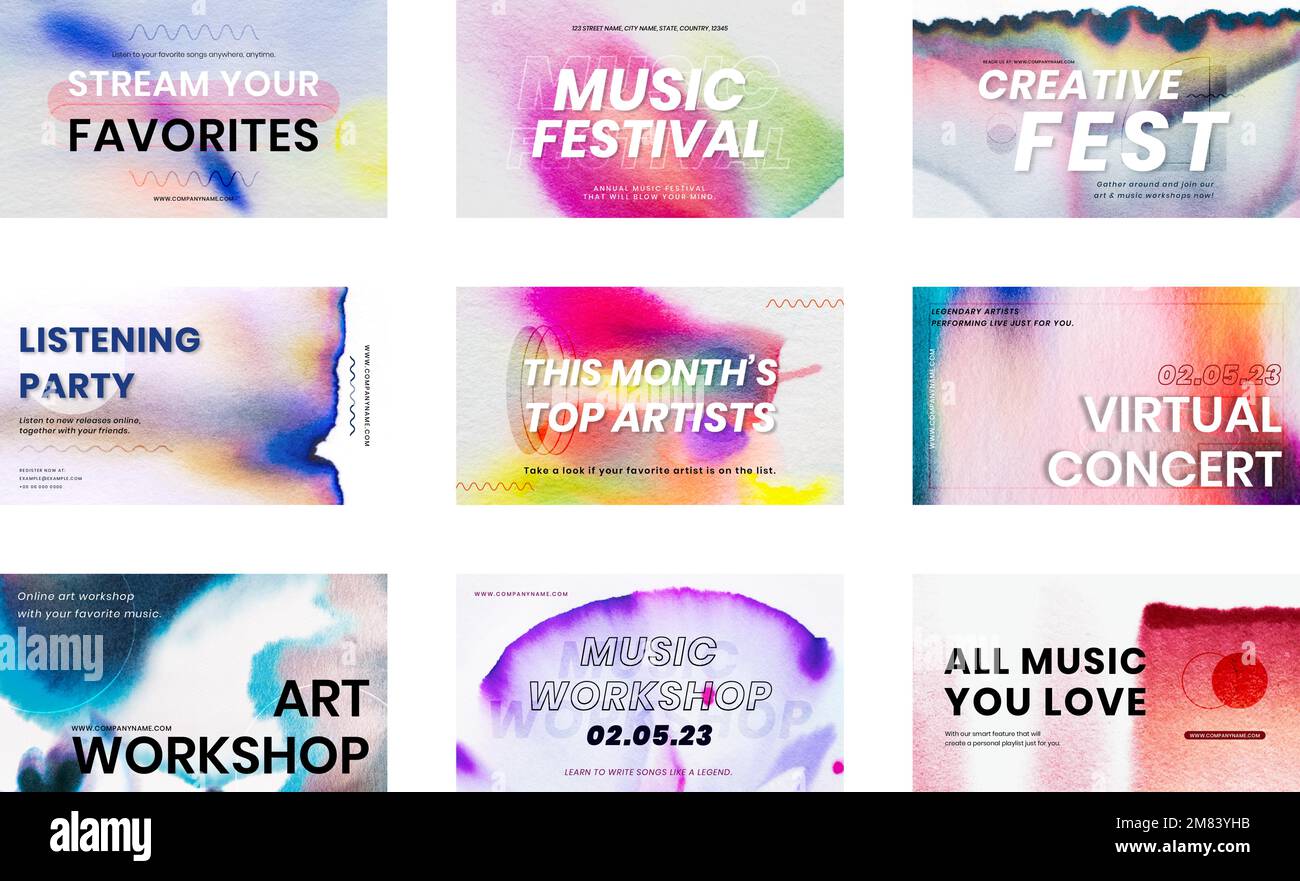 Chromatography colorful music template vector event ad banner set Stock ...