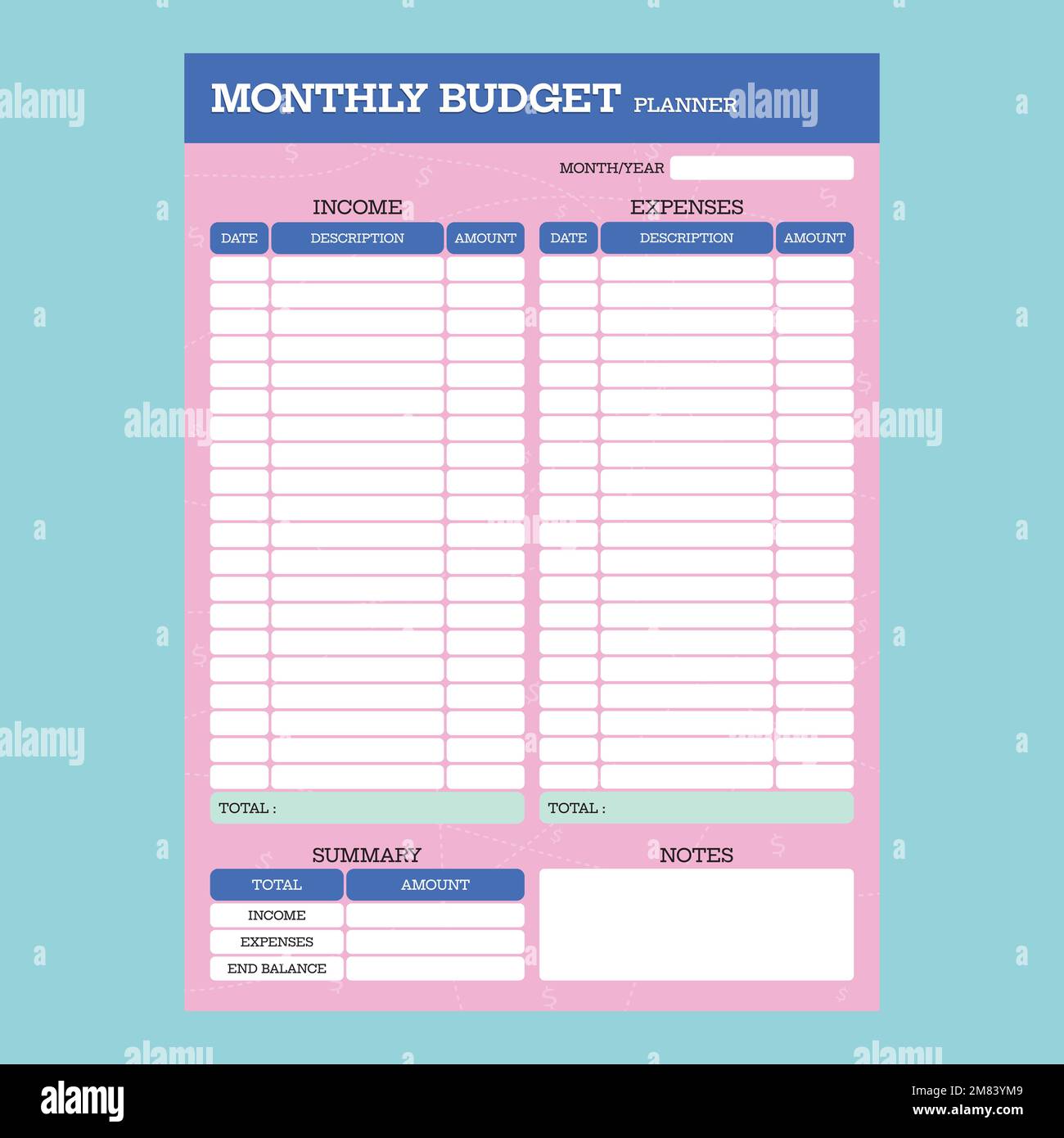 monthly budget planner with abstract dotted lines and dollar signs on ...