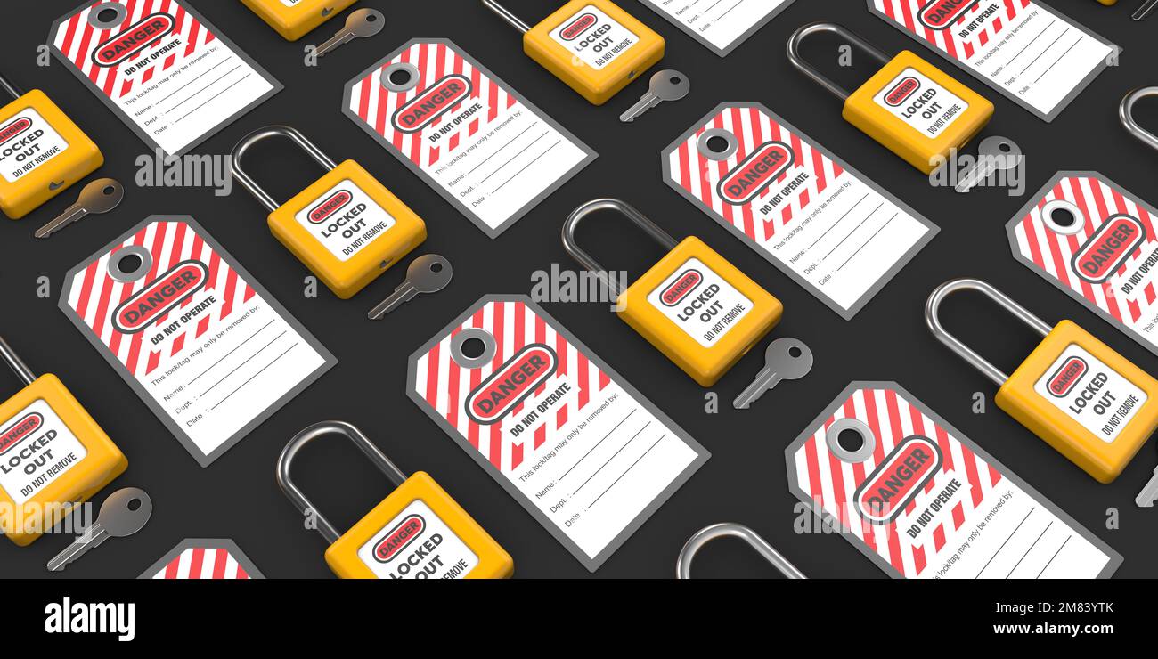 Lock out, tag out with a danger tag 3d render illustration.Danger tags ...