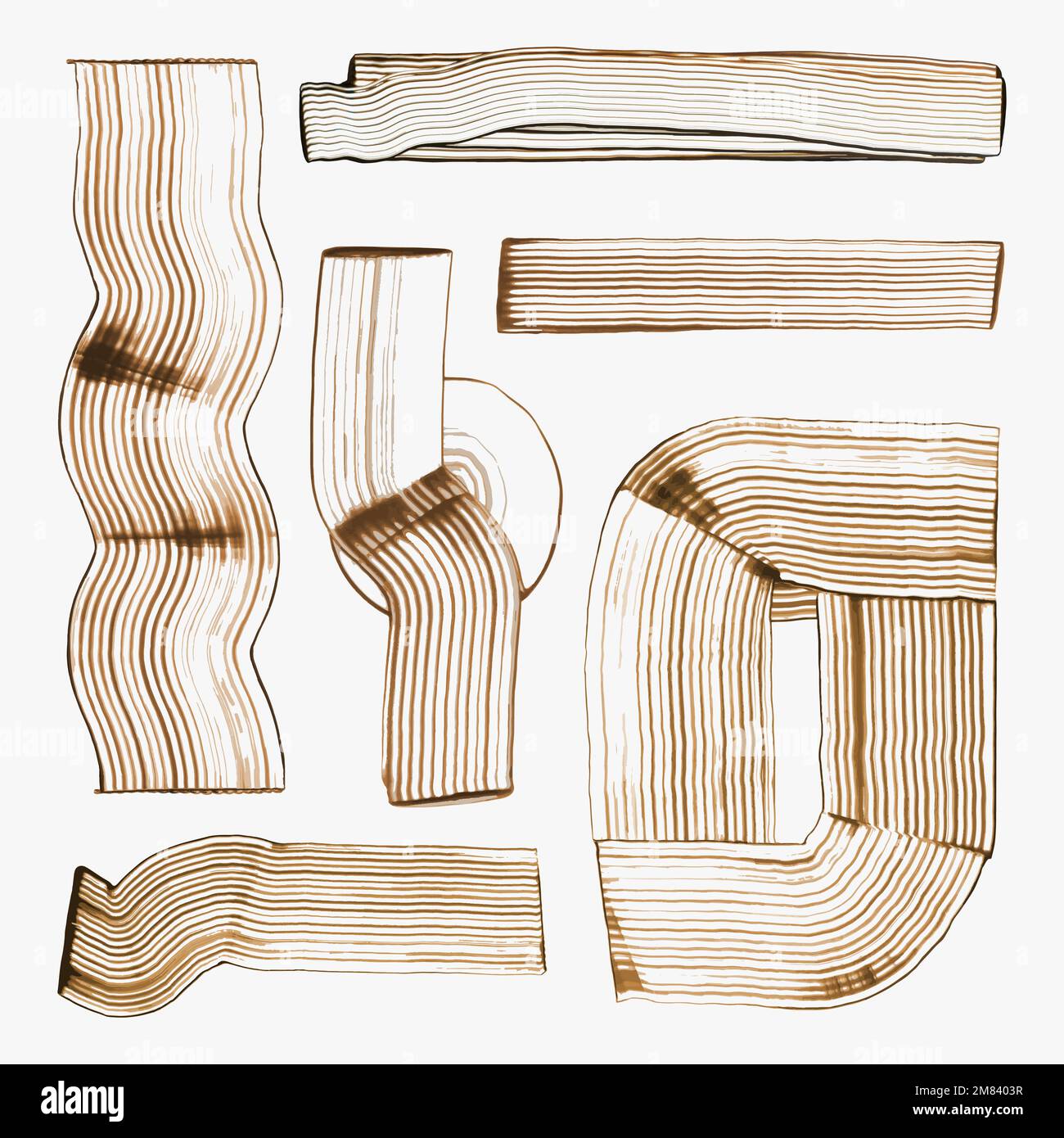 Earth tone comb painted shapes vector striped abstract handmade shape ...