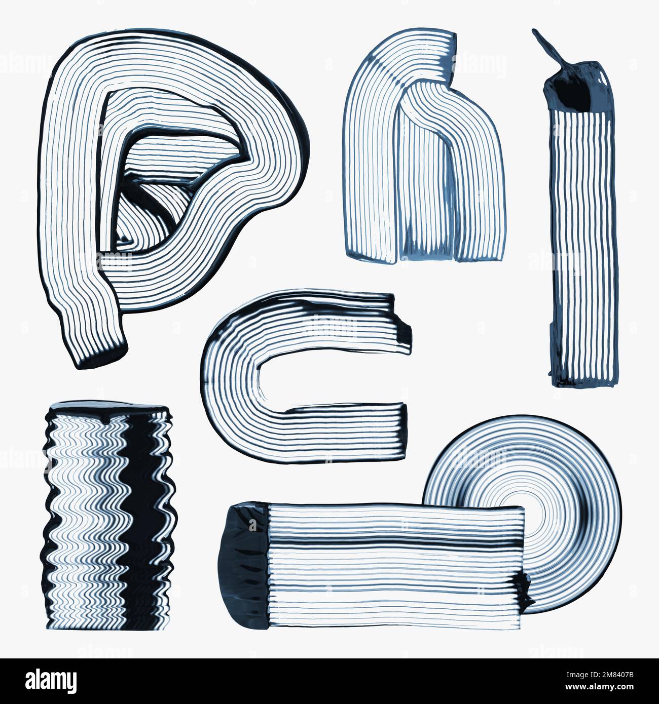 Blue geometric shapes texture vector DIY comb painting abstract art set ...