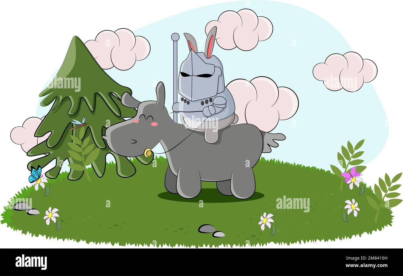 Cute bunny became a knight and admires his armor Stock Vector Image ...