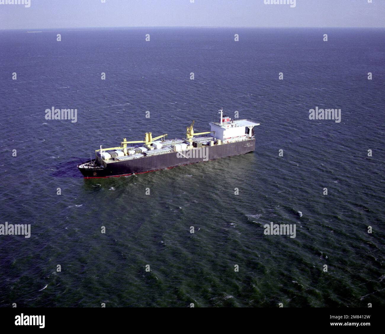 An elevated port bow view of the maritime prepositioning ship USNS LT ...
