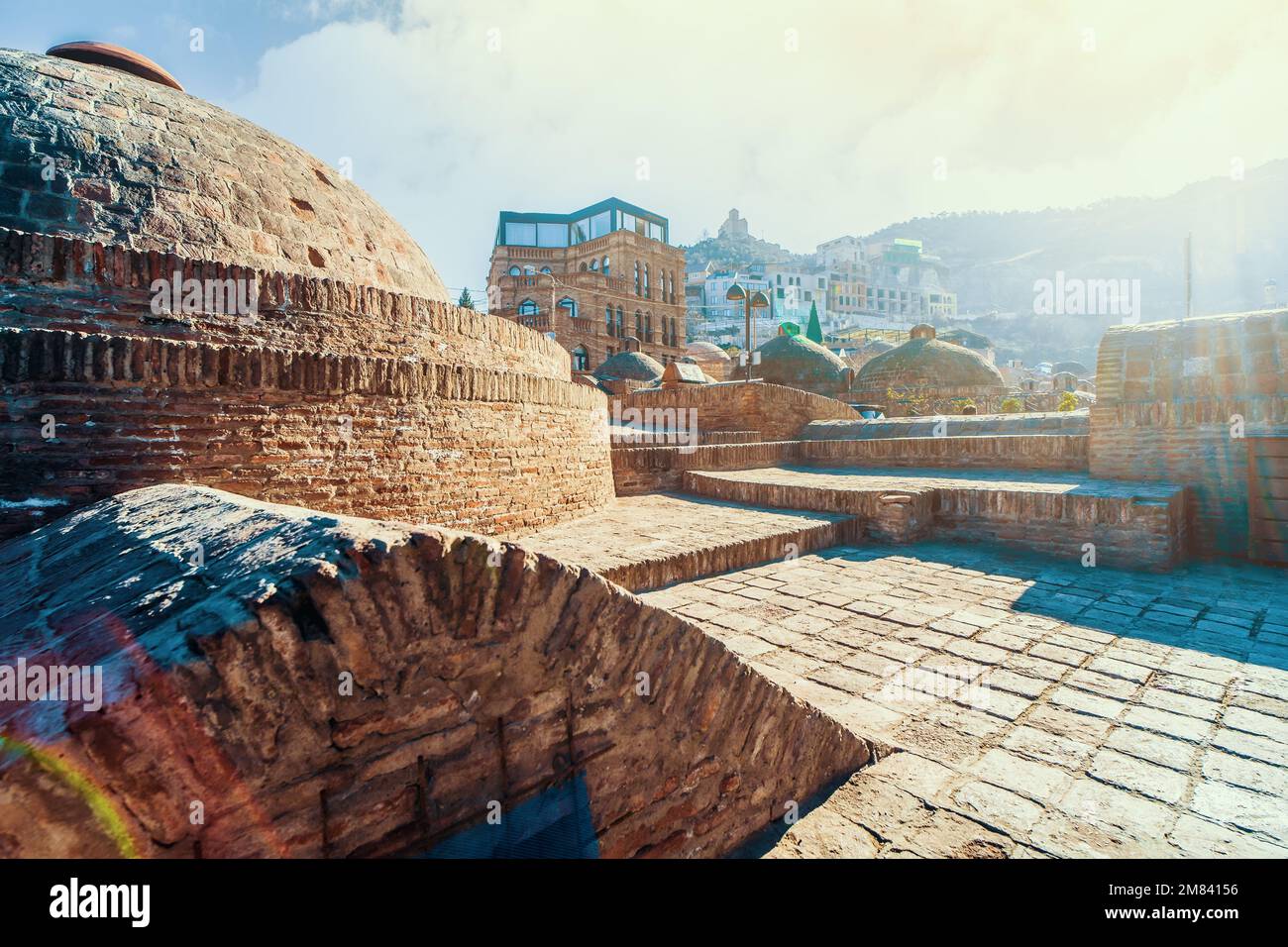 Red brick domes of famous sulfur baths in Tbilisi old town in district ...