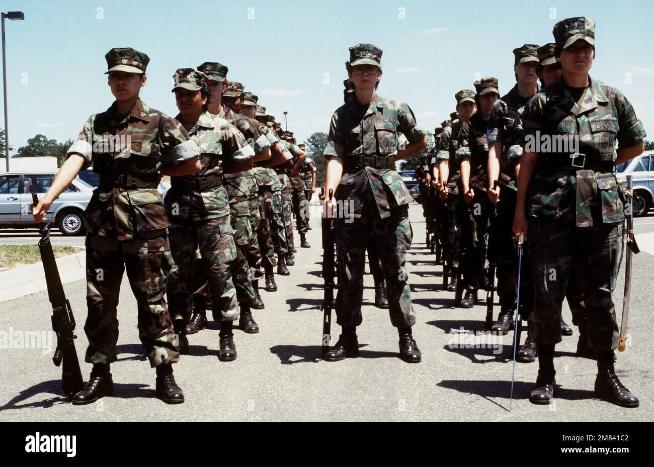 The Marine Corps first all-woman drill platoon stands in formation at ...