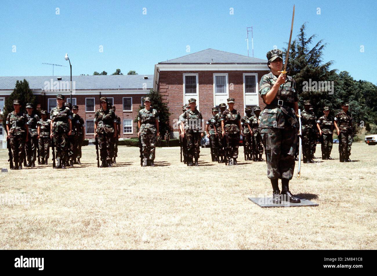 The Marine Corps first all-woman drill platoon stands at attention in ...