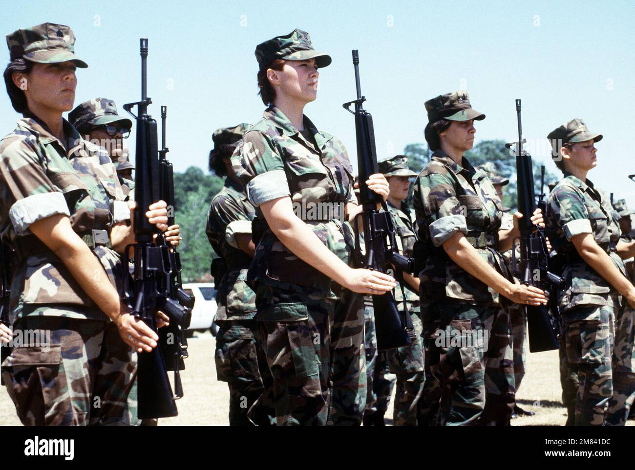 The Marine Corps first all-woman drill platoon stands in formation with ...