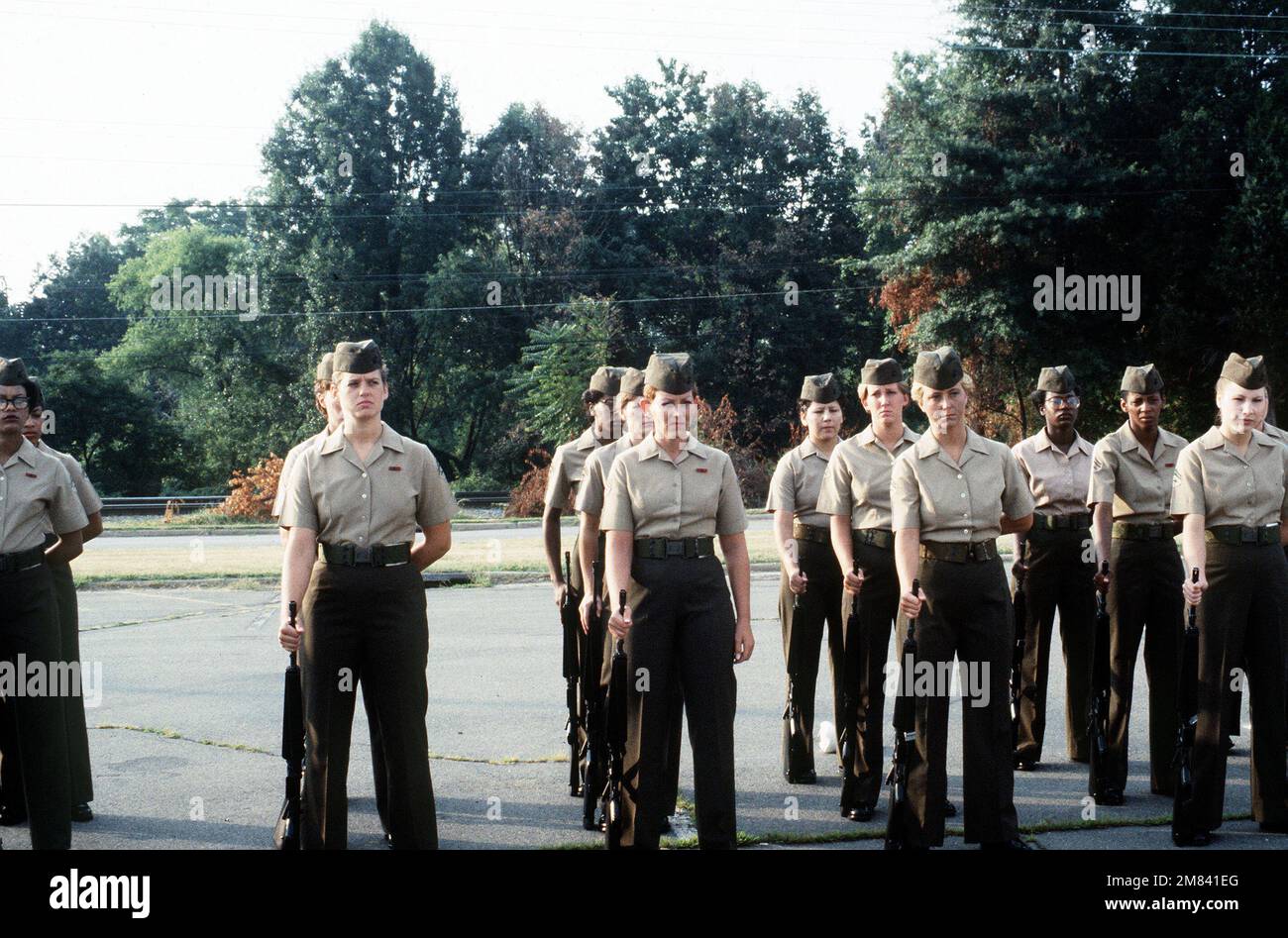 The Marine Corps first all-woman drill platoon stands in formation at ...