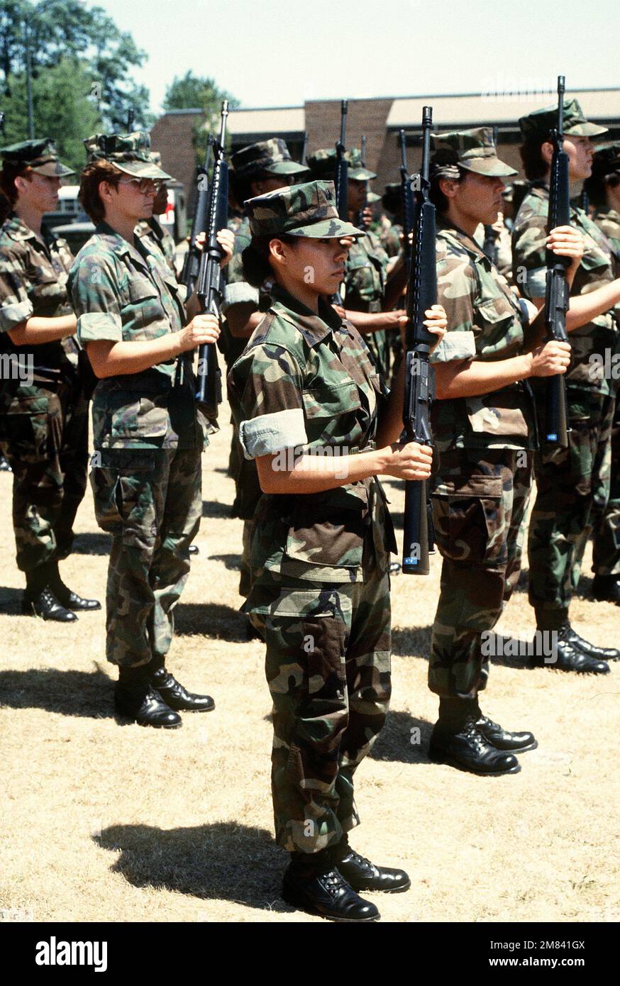 The Marine Corps first all-woman drill platoon stands in formation with ...