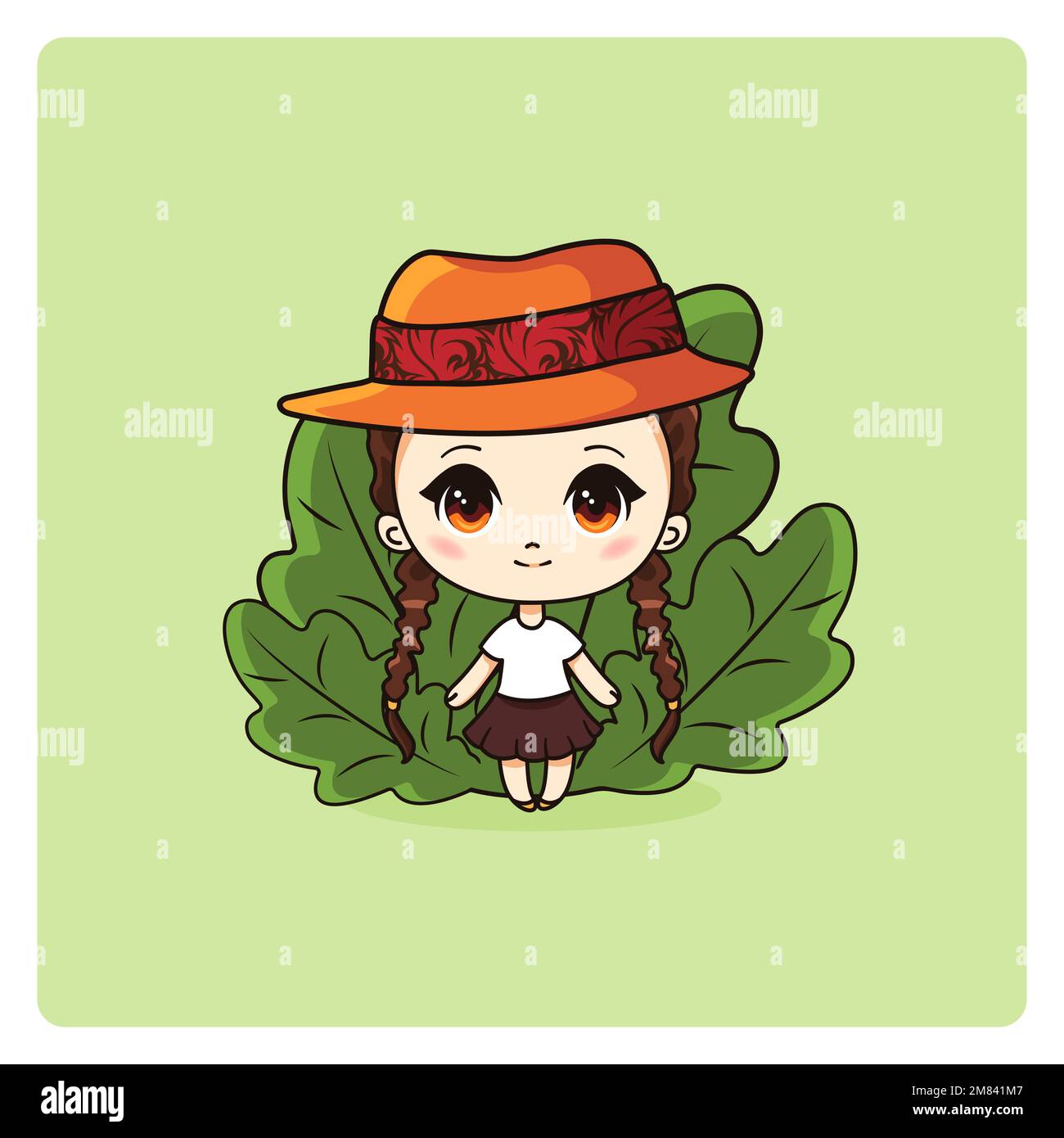 Cute and kawaii girl in hat. Manga chibi wit leaves Stock Vector Image ...