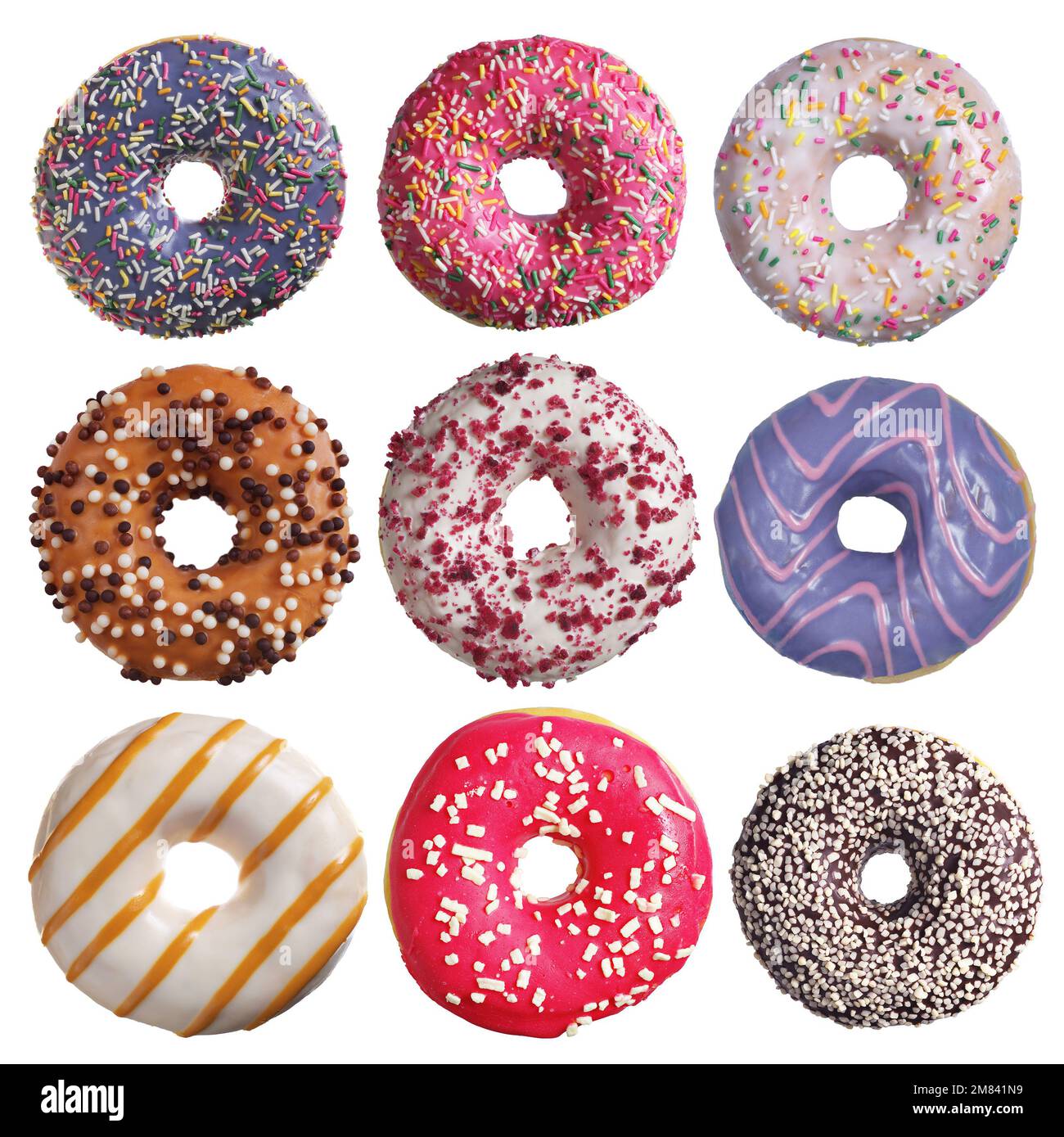Set of various donuts isolated on a white background, top view Stock ...