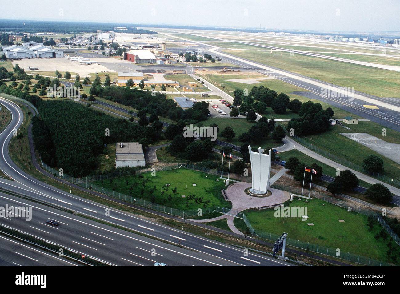 An aerial view of the Berlin Airlift Memorial. Base: Rhein-Main Air Base Country: Deutschland ...