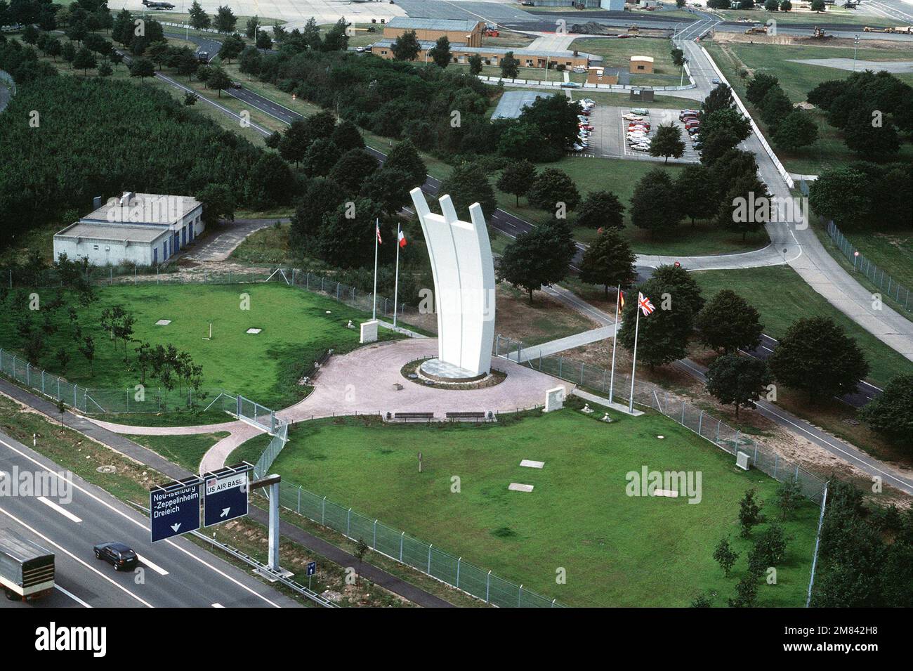 An aerial view of the Berlin Airlift Memorial. Base: Rhein-Main Air ...