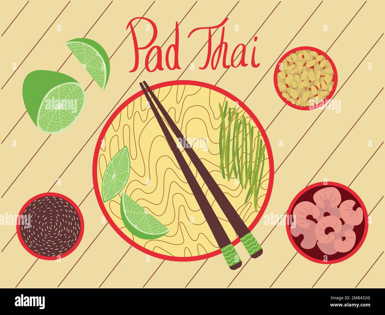 Vector pad Thai noodles flat style Stock Vector Image & Art - Alamy