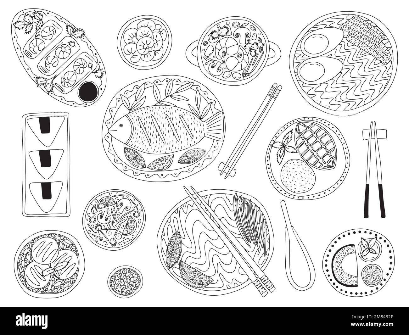 Top view chinese food Black and White Stock Photos & Images - Alamy