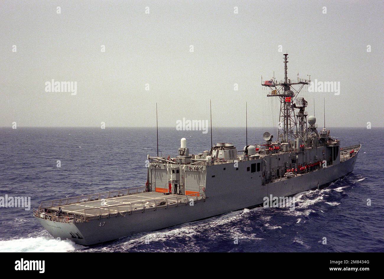A starboard quarter view of the guided missile frigate USS NICHOLAS ...