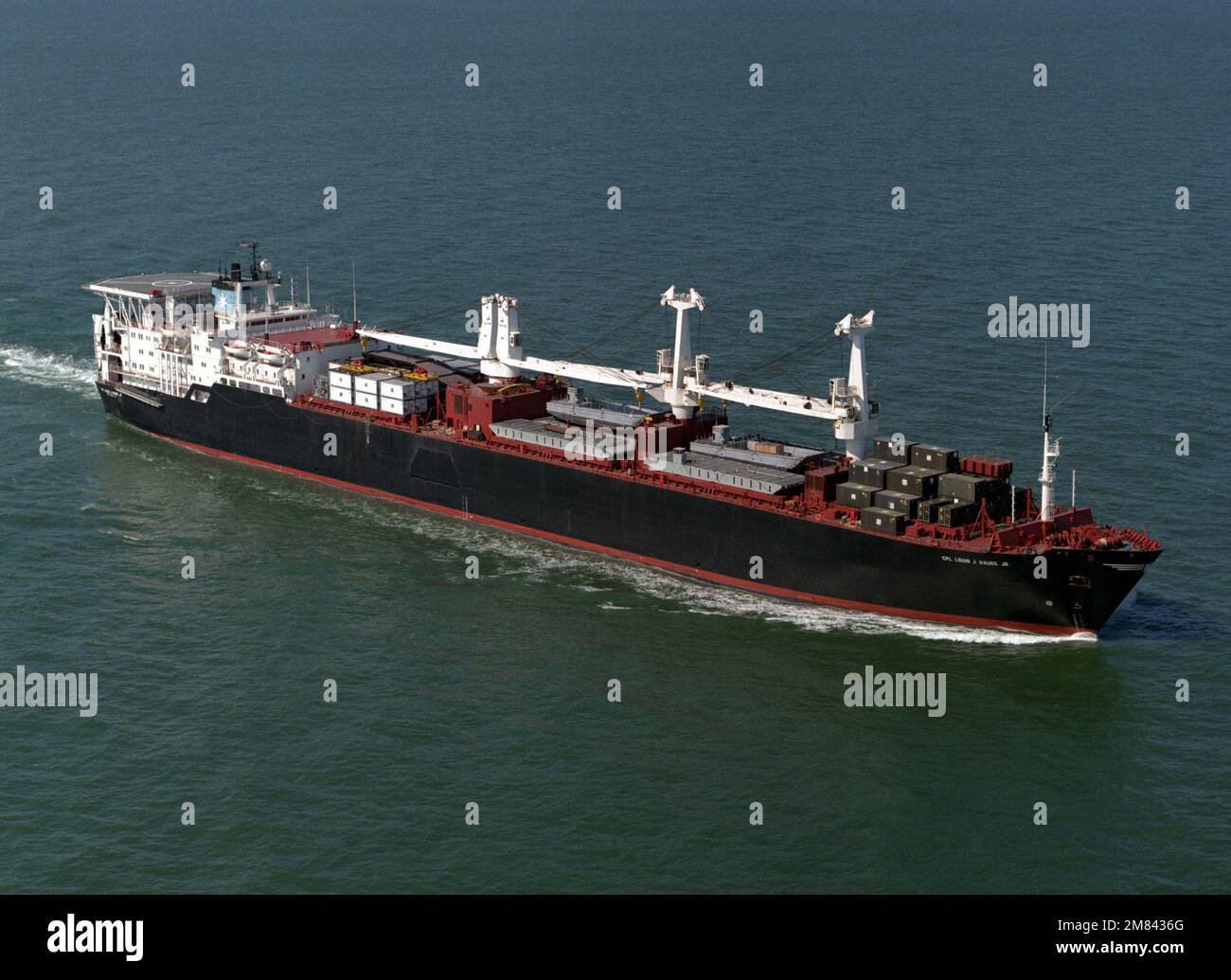 An elevated starboard bow view of the Maritime Prepositioning Ship SS ...