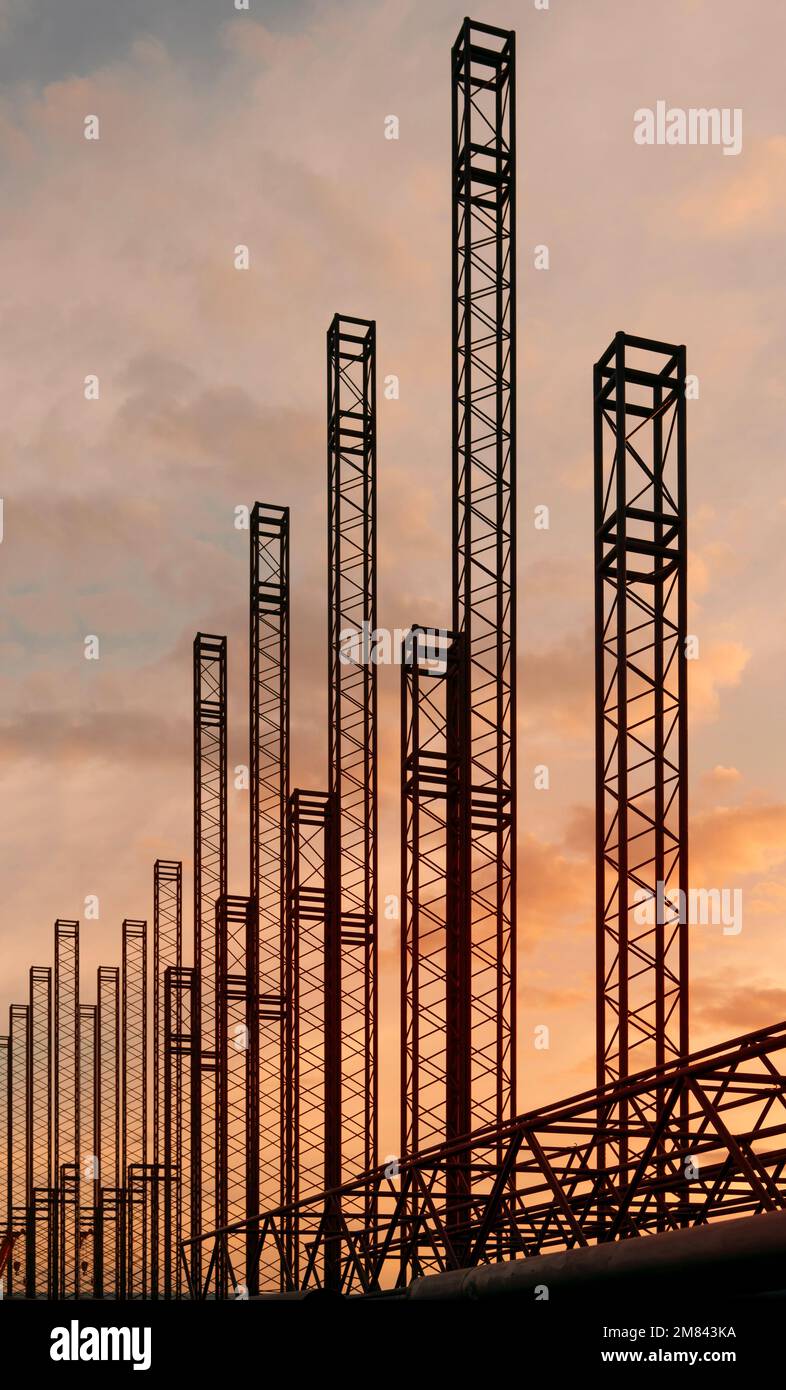 Steel truss girder construction. Column structure in outdoor ...