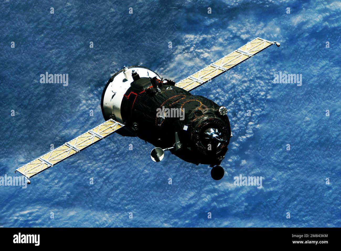 Russian spaceship over the surface of the Earth. Elements of this image ...