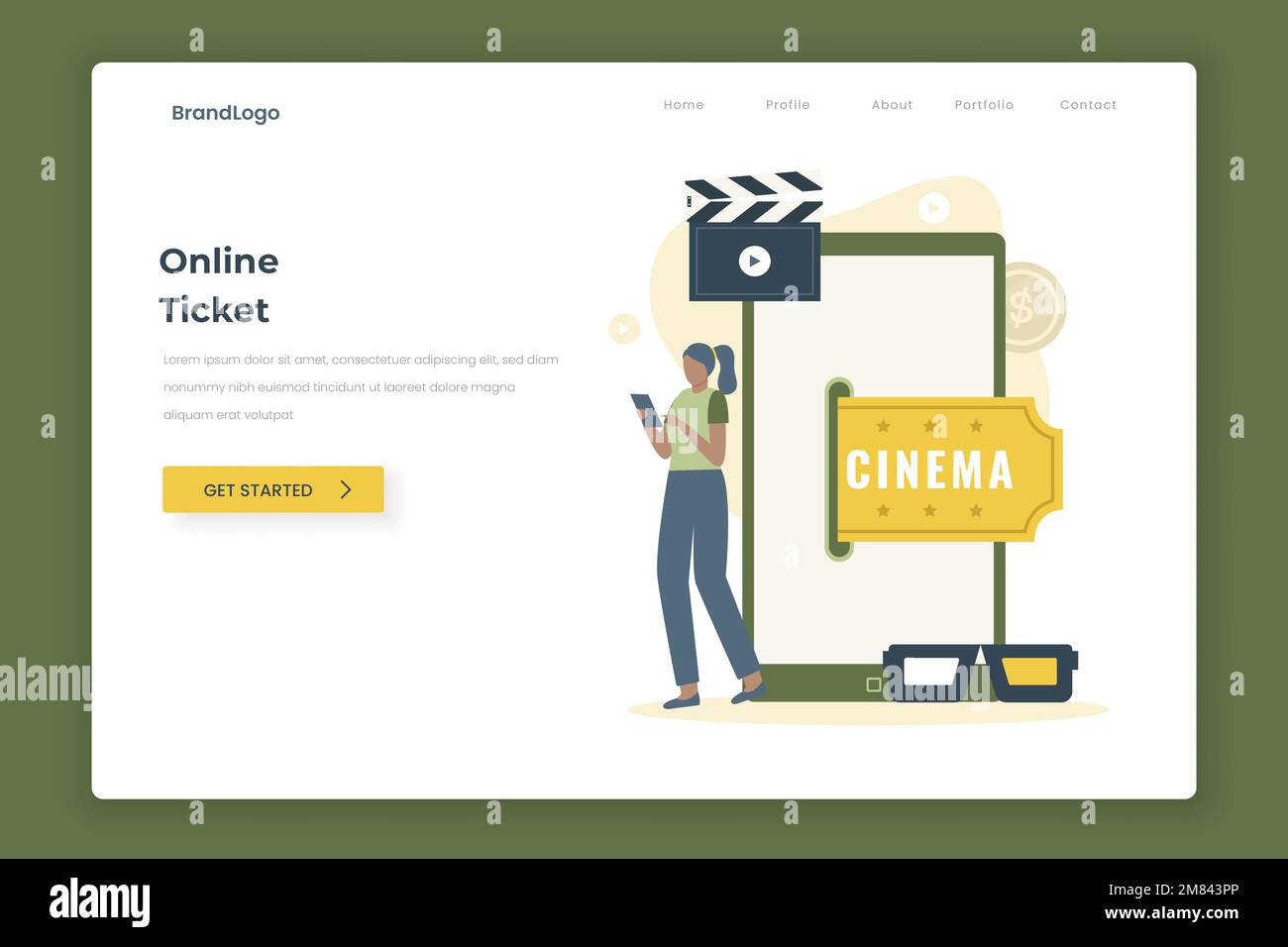 Flat design of cinema movie ticket online concept. Illustration for ...