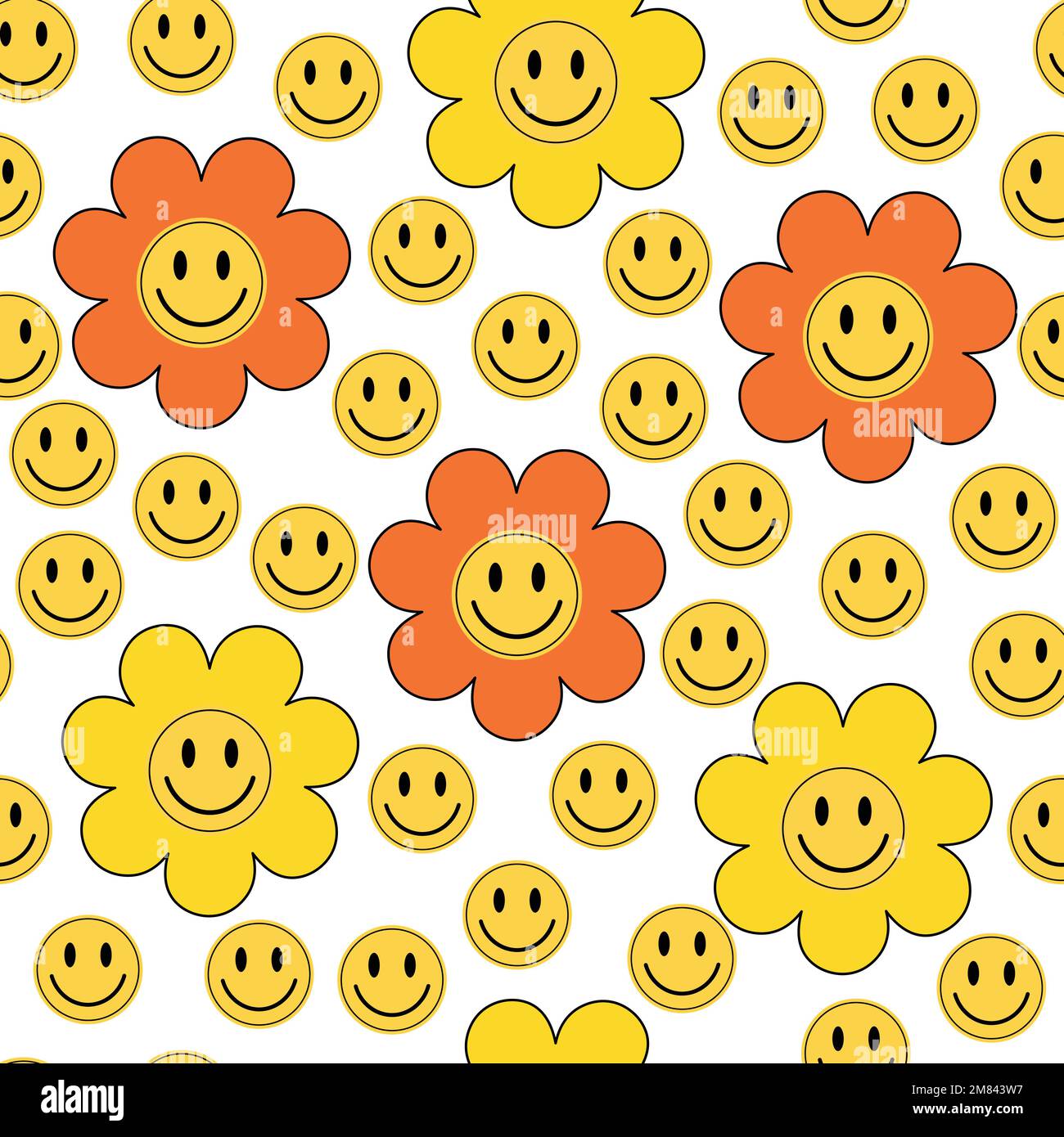 Y2k seamless retro style floral pattern. Yellow and orange colored ...