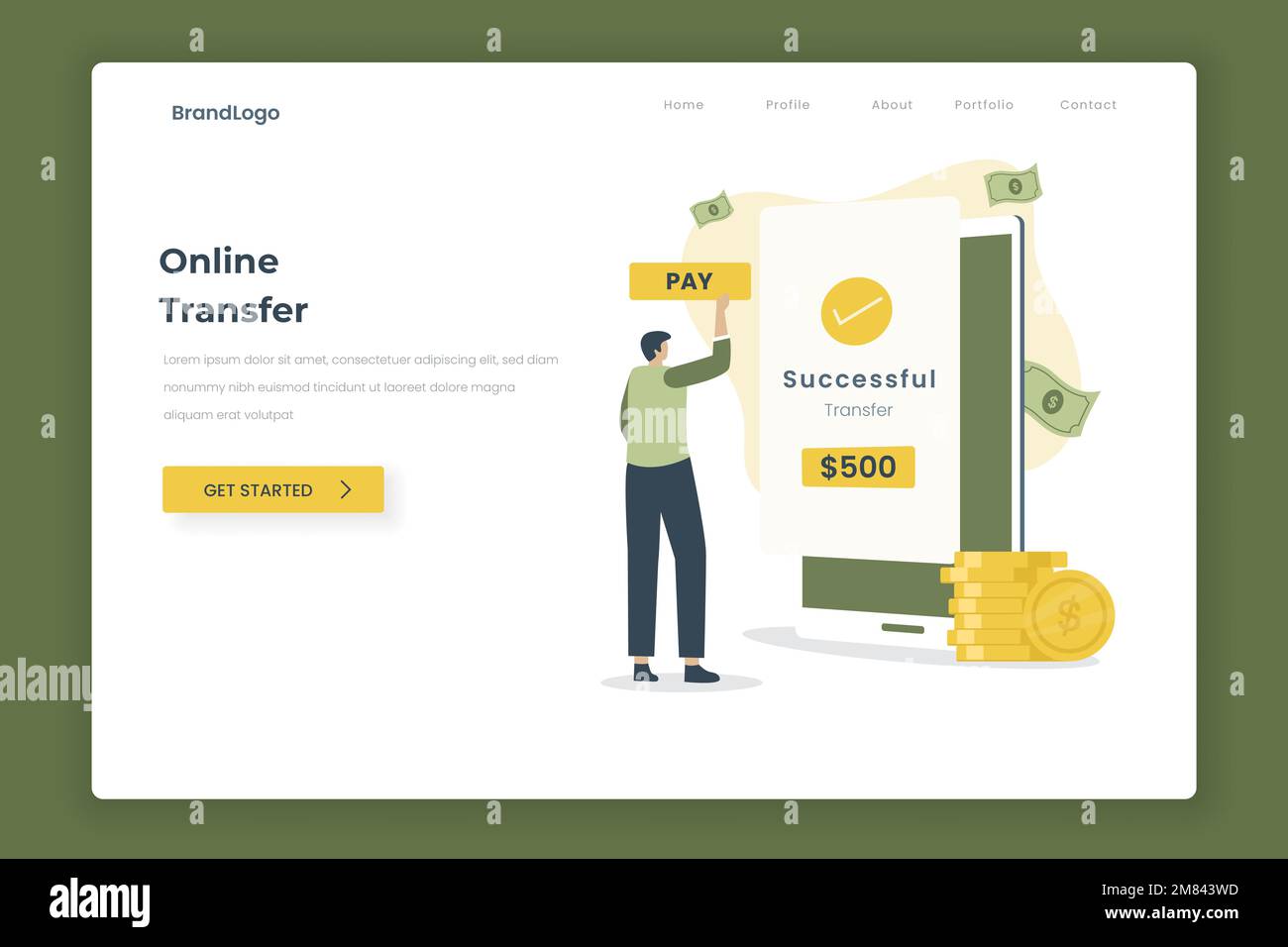 Online transfer illustration landing page concept. Illustration for ...