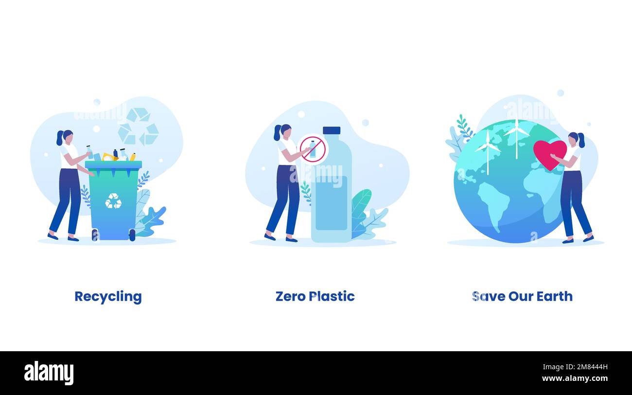 Trash recycling process concept vector illustration set illustrations ...