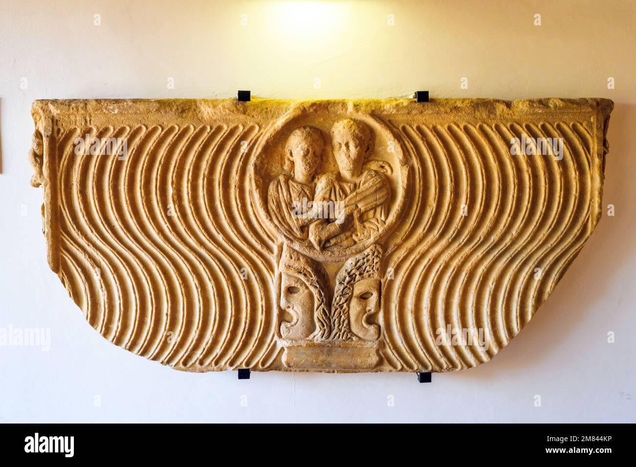 Front of marble sarcophagus. Central decoration with a portrait of a ...