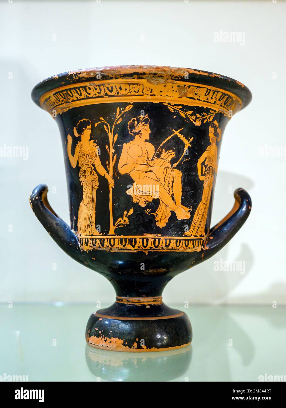 Red figure crater. Mythical singer - Orpheus or Tamiri between maenads ...