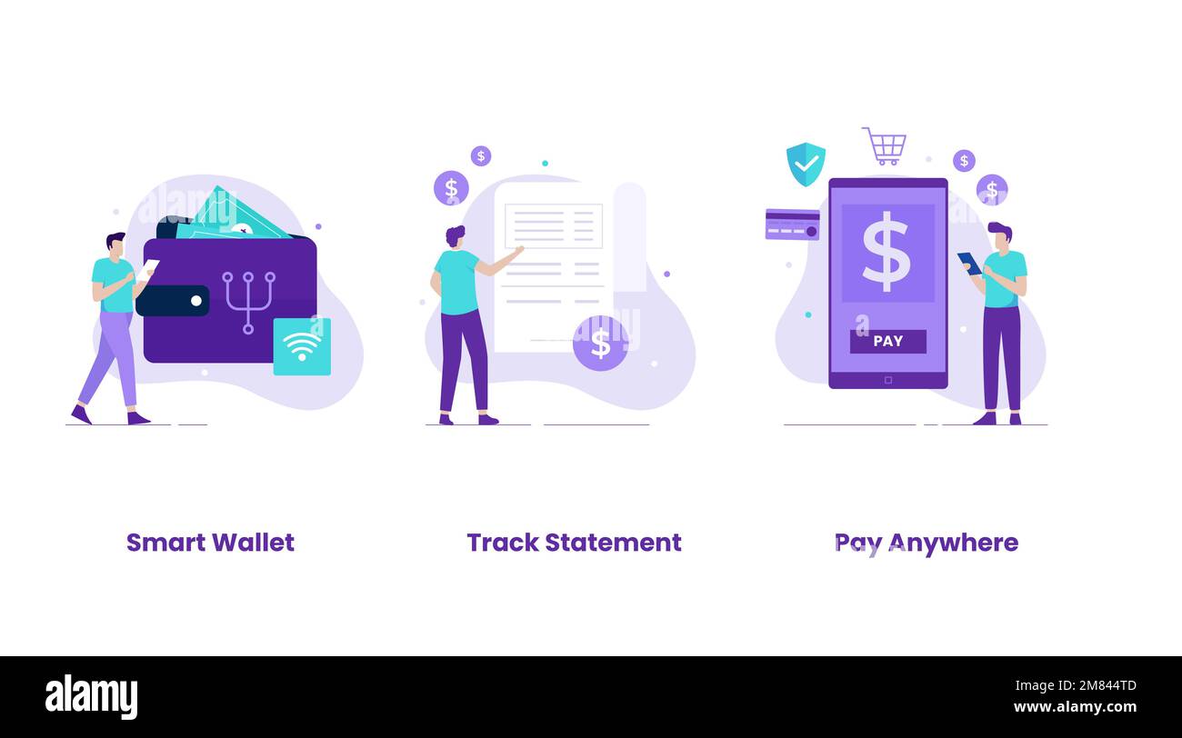 Digital wallet concept vector illustration set. Illustrations for ...